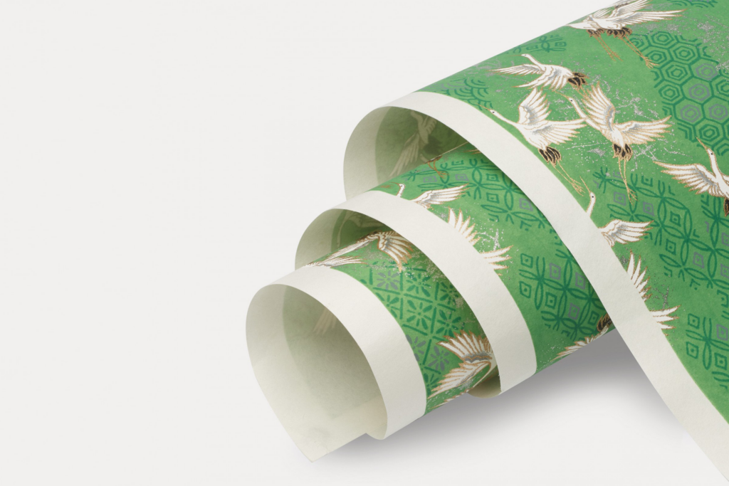 Silk Screen Printed Paper (Silver Cranes / Green) - Easton Estate and ...
